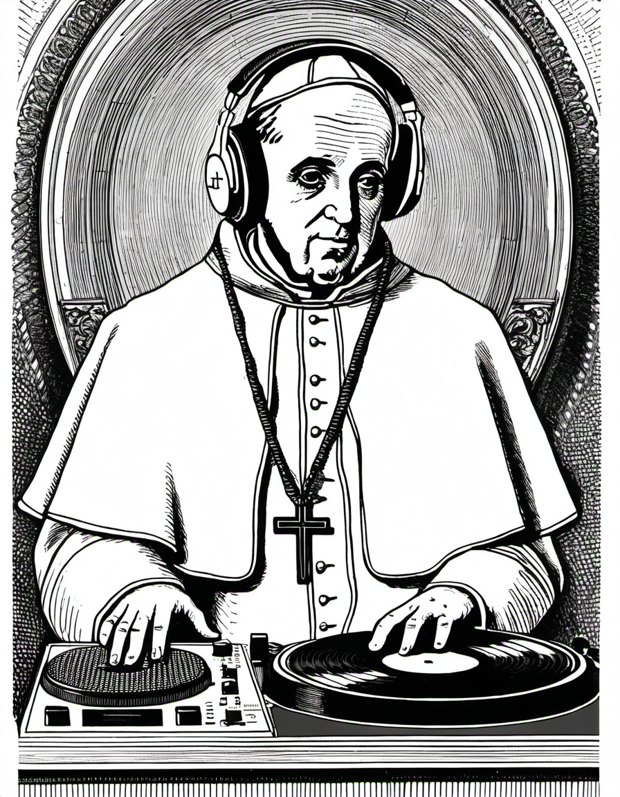 An AI image (DJ Pope) in the style of 19th century engraving ...