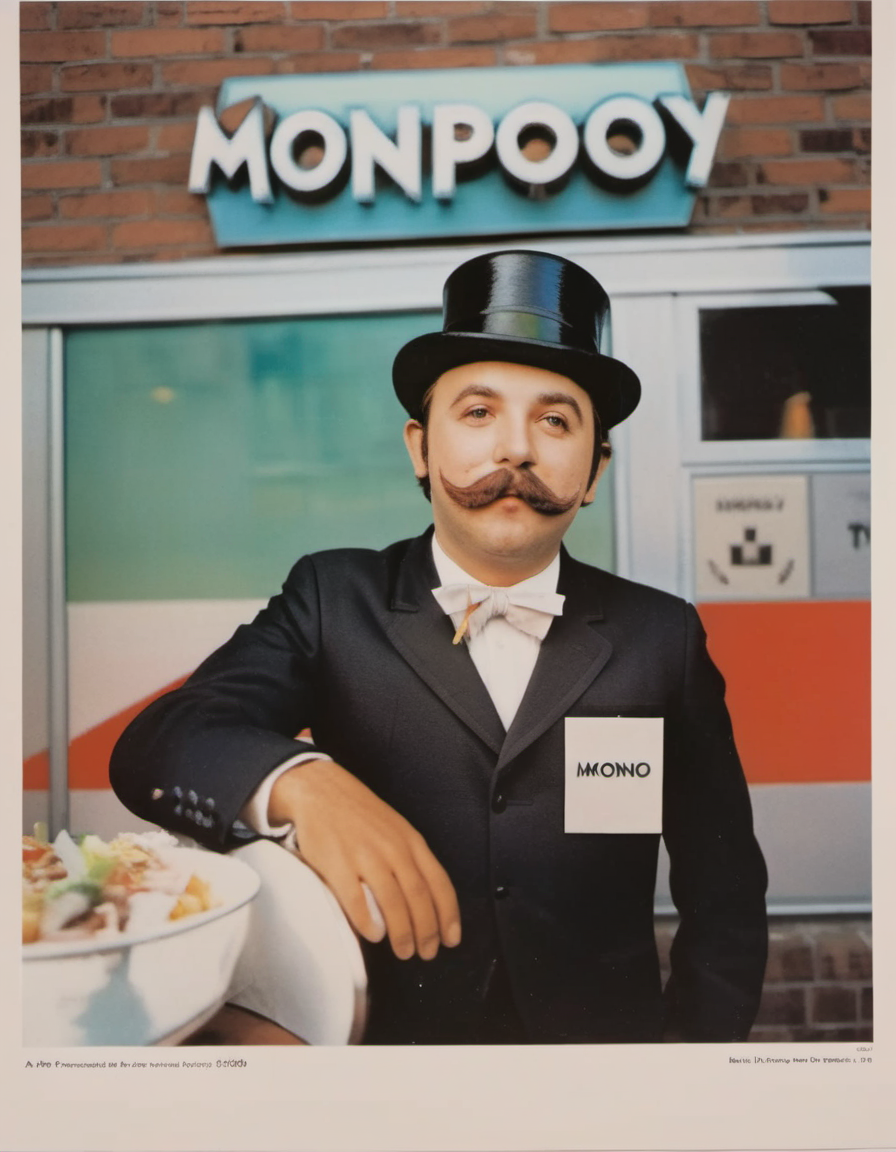 An AI image (Monopoly man) in the style of William Eggleston ...
