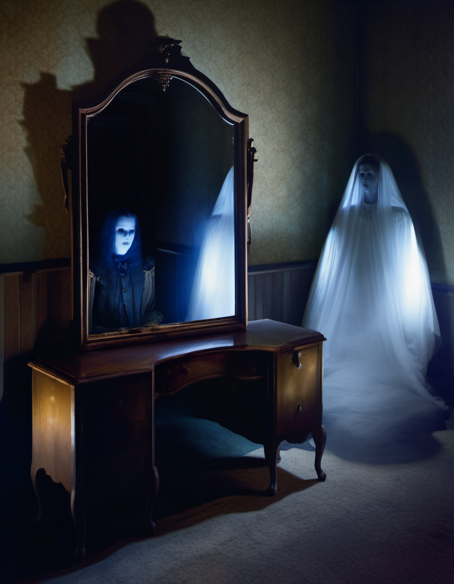 An AI image (Ghost mirror) in the style of Gregory Crewdson ...