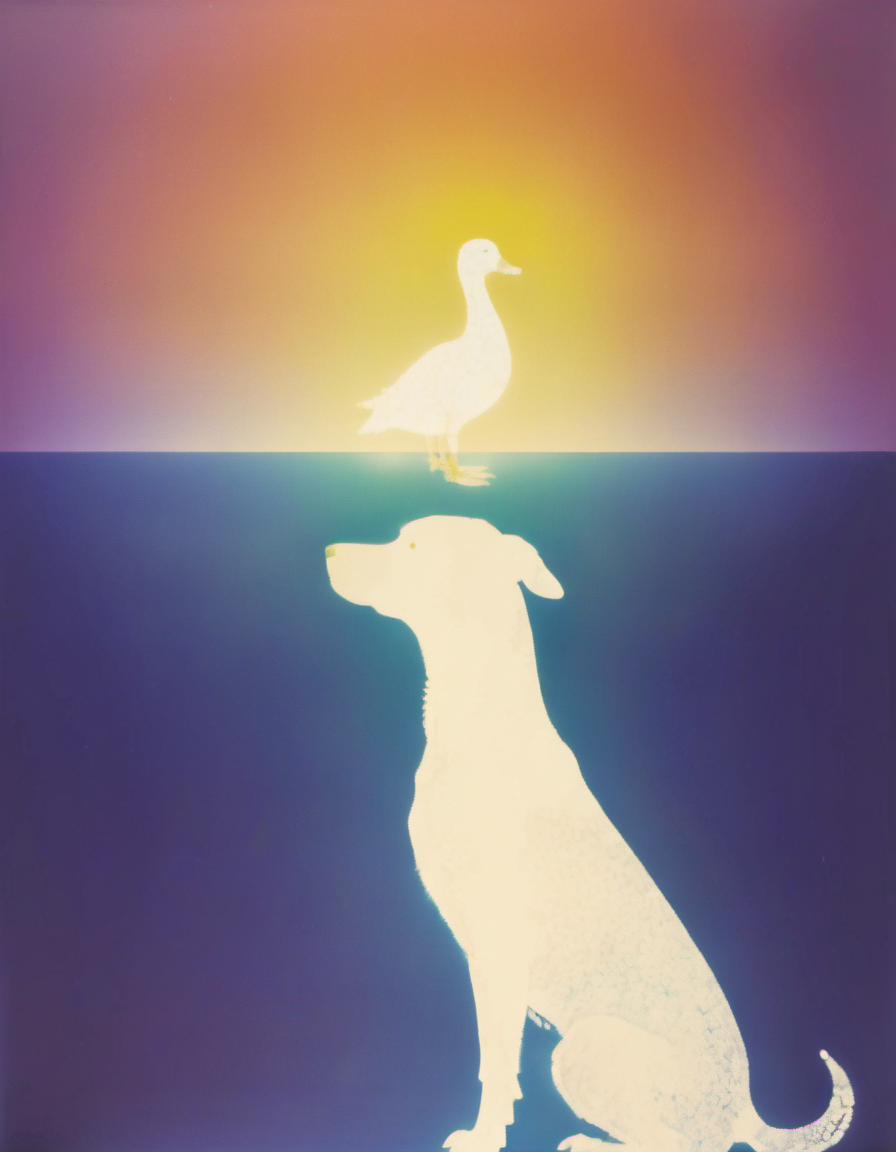 An AI image (A dog and a duck) in the style of Christopher Bucklow ...