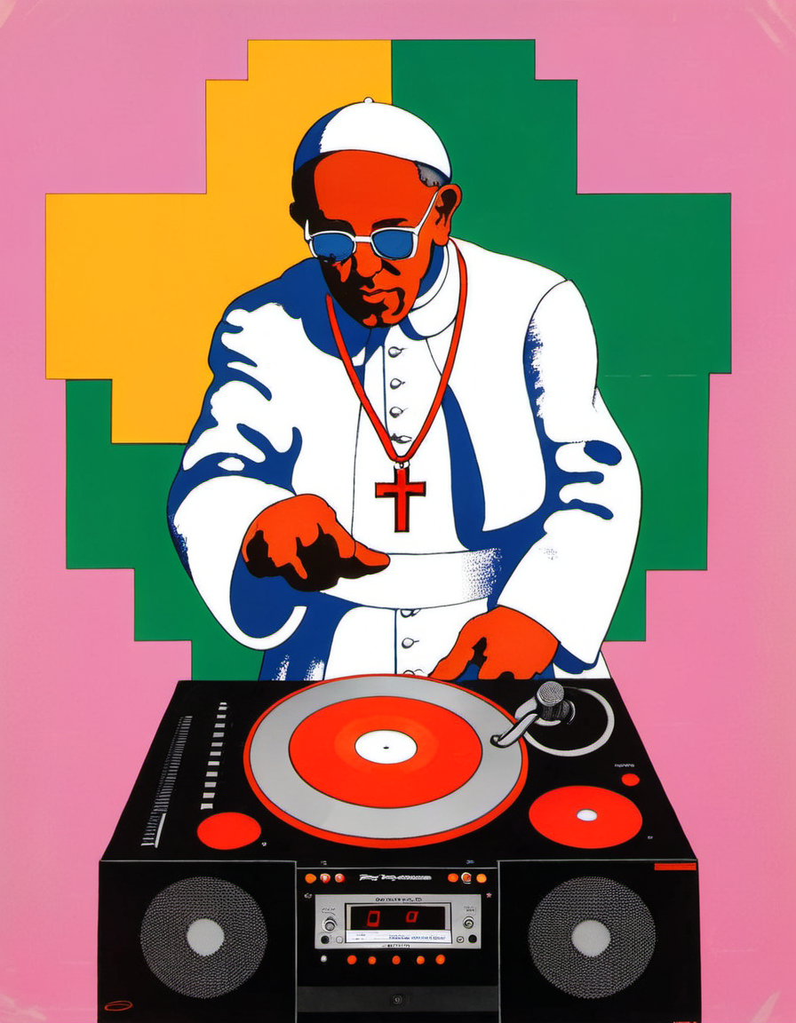 An AI image (DJ Pope) in the style of Milton Glaser - StableGenius.ai