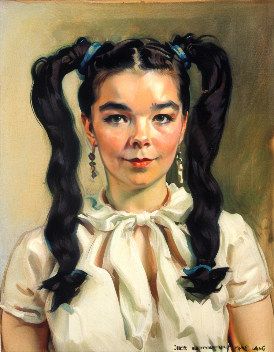 An AI image (Bjork) in the style of James Montgomery Flagg ...